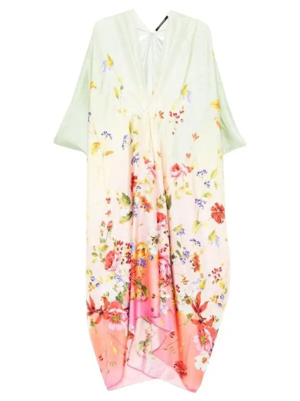 Roberto Cavalli Floral V-neck Maxi Kaftan - White