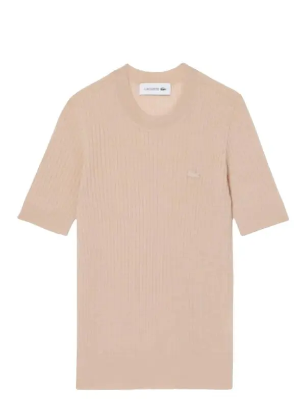 Lacoste Logo Patch Ribbed T-shirt - Beige