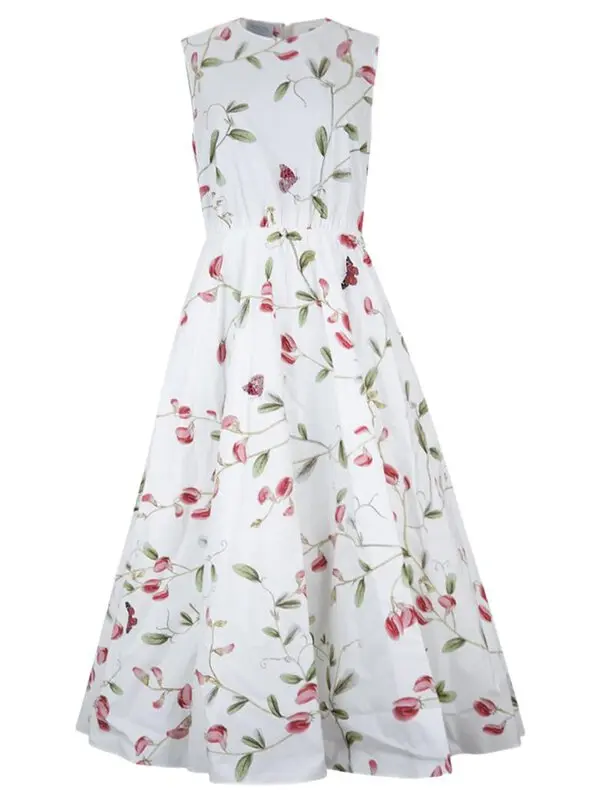 Giambattista Valli Carnations Sleeveless Poplin Midi Dress - No