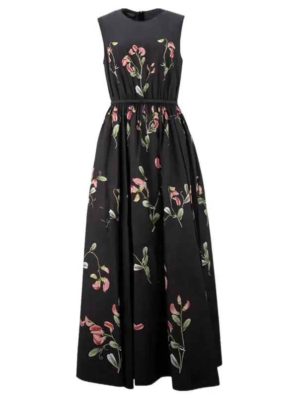 Giambattista Valli Carnation Long Sleeveless Poplin Dress - Black/mult