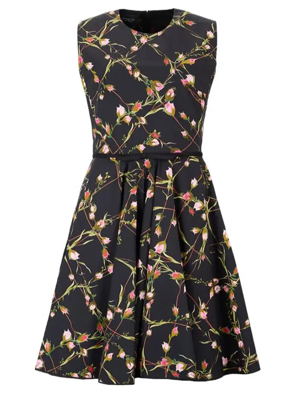 Giambattista Valli Short Floral Popeline Round-neck Dress - Black