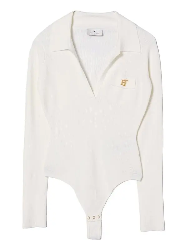 Elisabetta Franchi Knit Bodysuit With Openwork Embroideries - Ivory