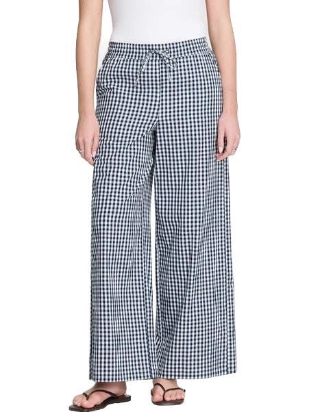 FINERY LONDON Dixie Regular Length Wide Leg Trouser - Navy Gingham Check
