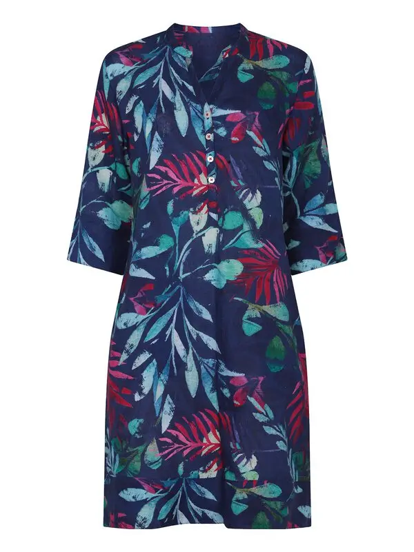 NOLOGO-CHIC Leafy Tropic Tunic Dress Navy - Blue