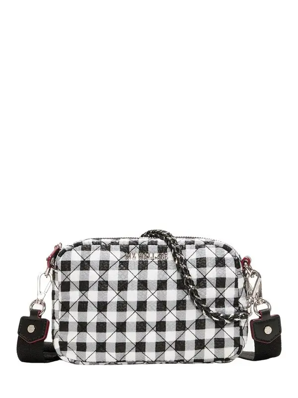 Mz Wallace Crosby Mini Leather Trimmed Crossbody Bag - Black/white Gingham