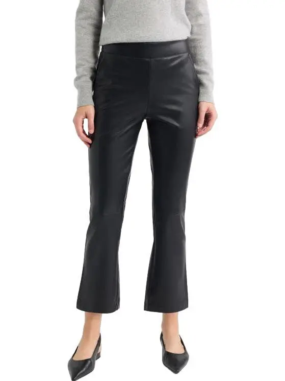 Hue Faux Leather Crop Baby Bootcut Pants - Black