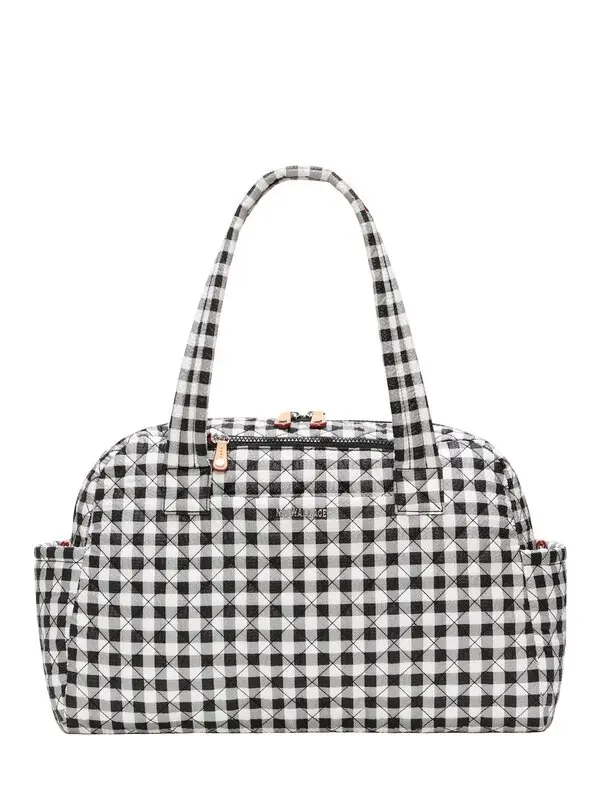 Mz Wallace Large Metro Jimmy Deluxe Quilted Nylon Gym Bag - Black/white Gingham