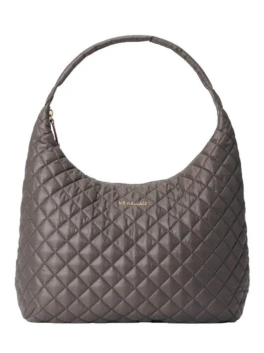 Mz Wallace Large Metro Leather Trimmed Quilted Shoulder Bag - Magnet