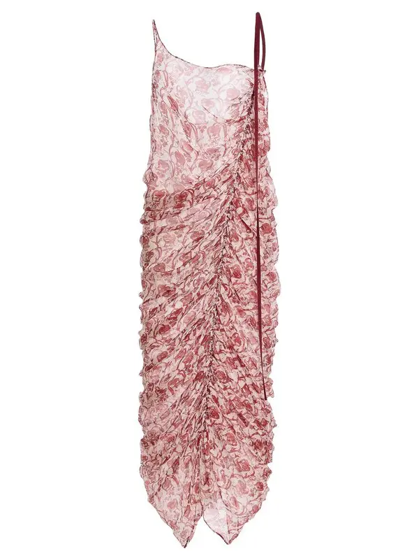 MEL USINE Ines Silk-blend Draped Asymmetrical Midi Dress - Print