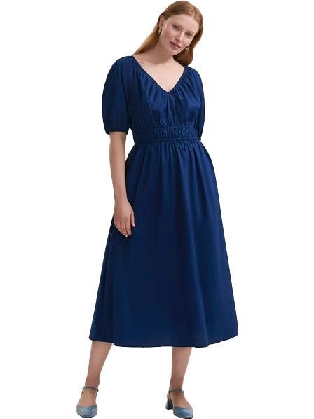 FINERY LONDON Piper Cotton 3/4 Sleeve Midi Dress - Indigo