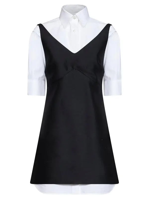 Balenciaga Black Wool And Silk Blend Mini Hybrid Shirt Dress - Multicolor
