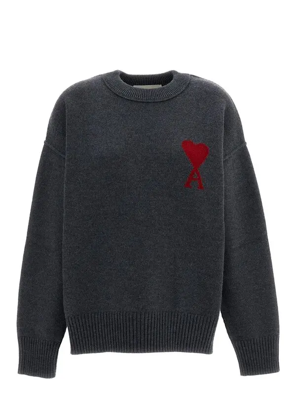 AMI Paris Crewneck Sweater With Contrasted De Coeur - Multicolor