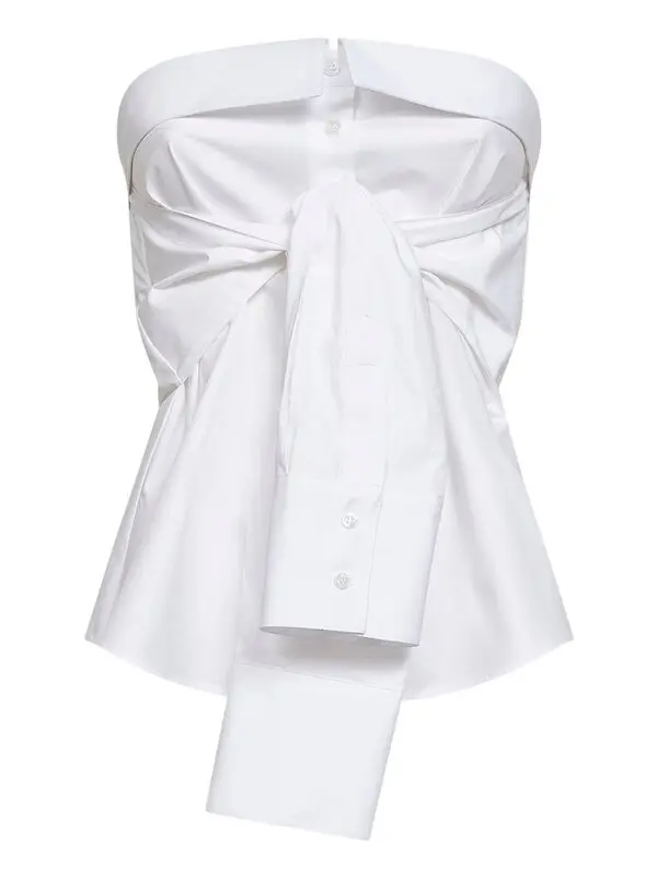 Giuseppe Di Morabito White Poplin Bustier Top With Tied Sleeves - Multicolor