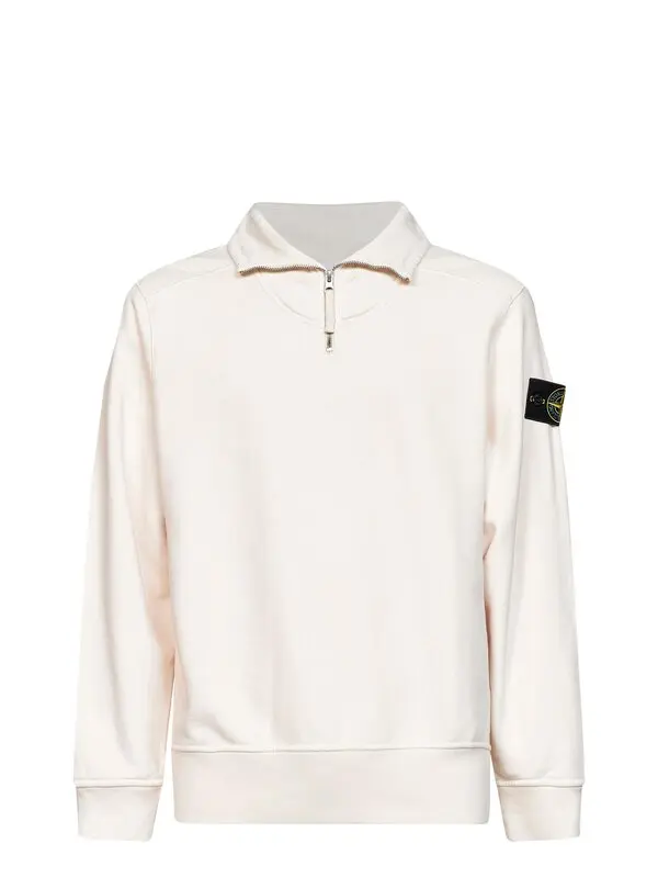 Stone Island Ivory Brushed Organic Cotton Half-zip Sweatshirt - Multicolor