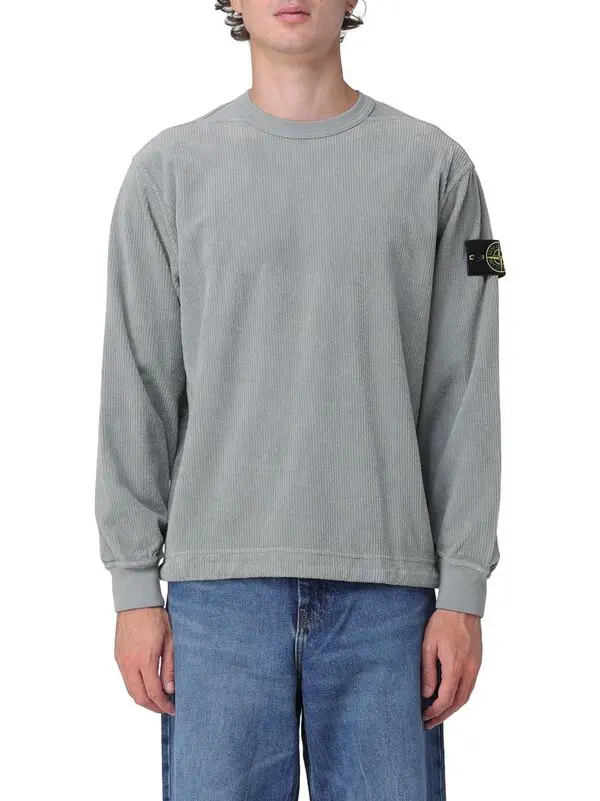 Stone Island Velvet Crewneck Sweatshirt With Compass Logo Patch - Black