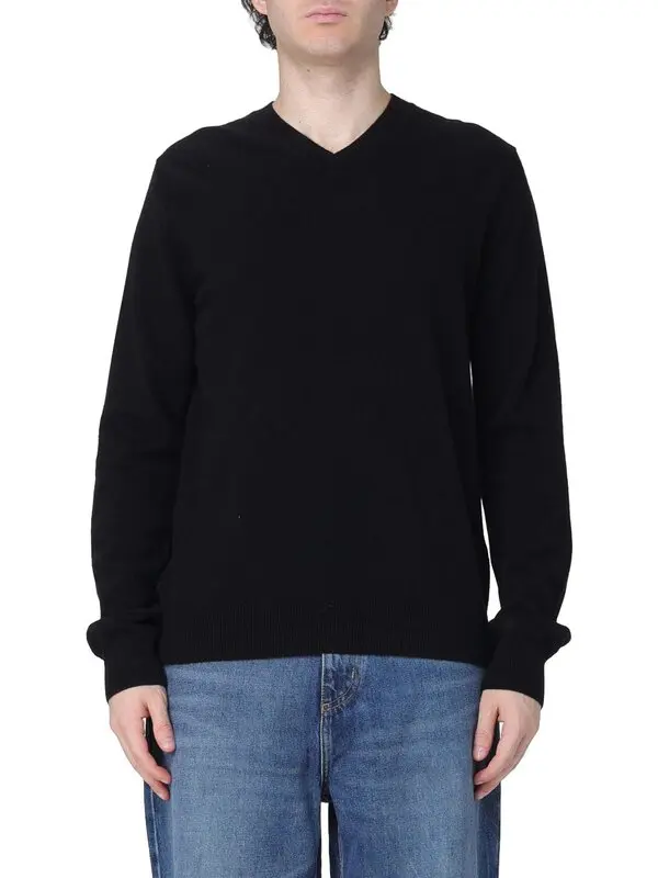 Comme Des Garçons V-neck Wool Jumper With Long Sleeves - Black