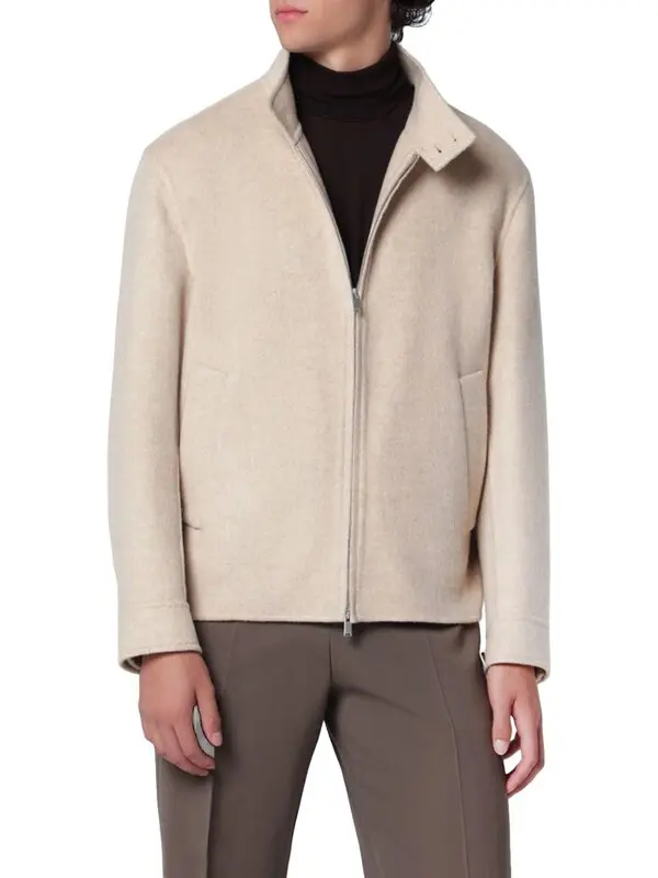 LARDINI Single-breasted Short Coat In Wool And Cashmere With High Neck - Beige