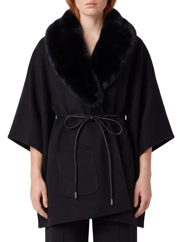 Liu Jo Knee-length Robe Coat With Faux Fur Collar - Black
