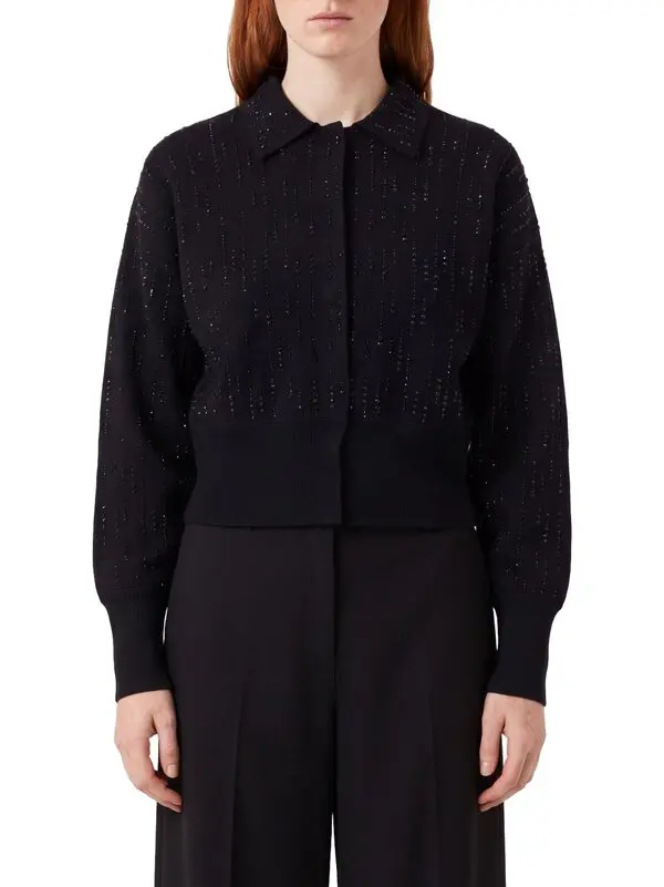 Liu Jo Polo-style Viscose Blend Cardigan With Rhinestones - Black