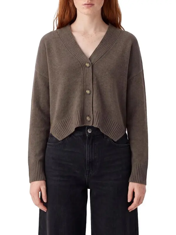 Loulou De Saison V-neck Cardigan In Pure Cashmere With Dropped Shoulders - Brown
