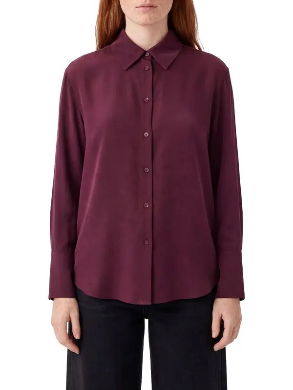 ANINE BING Bridget Slim Fit Silk Blend Shirt With Classic Collar - Red