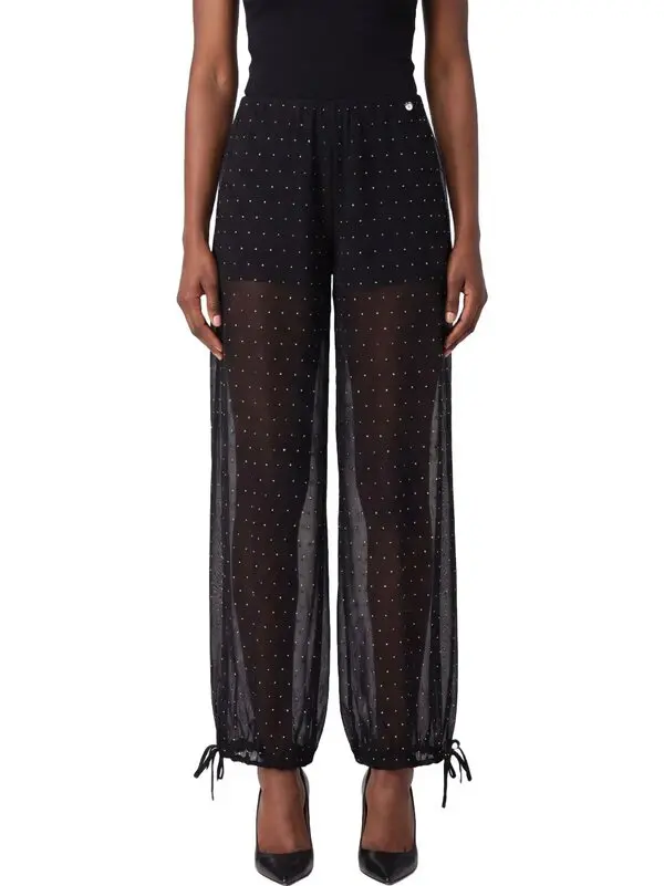 Liu Jo Wide-leg Tulle Harem Trousers With Rhinestones - Black