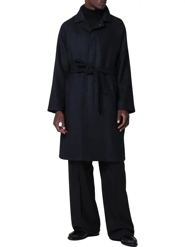 Tagliatore Single-breasted Knee-length Wool Blend Coat With Waist Belt - Blue