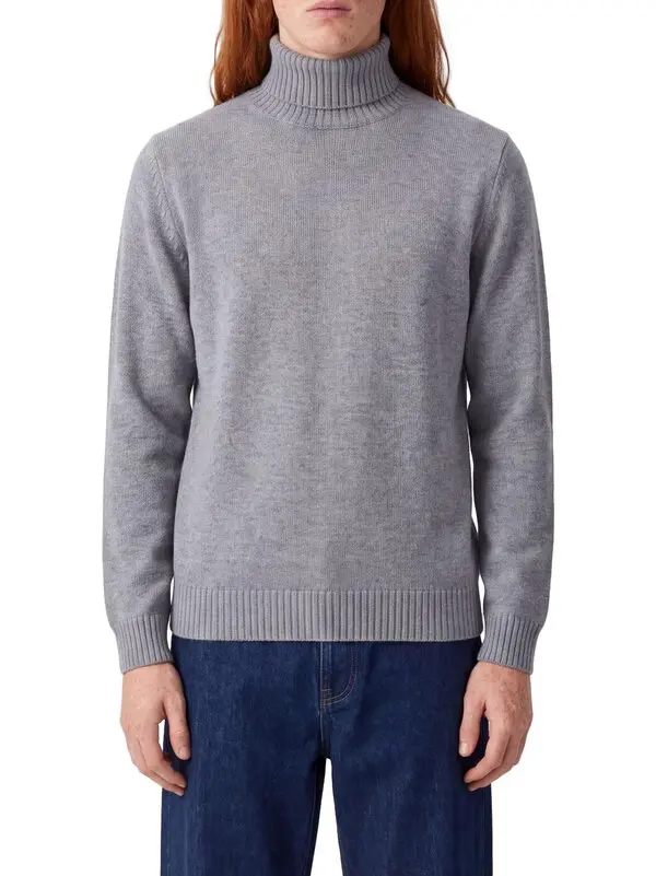 DRUMOHR Pure Wool Long-sleeved Turtleneck Jumper With Ribbed Trims - Grey