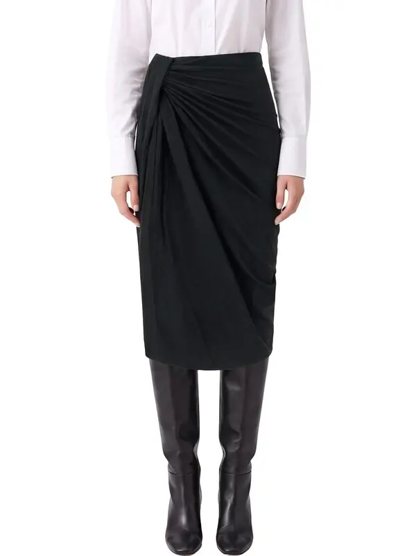 Isabel Marant Étoile Draped Cotton-blend Slim Fit Midi Pencil Skirt - Black