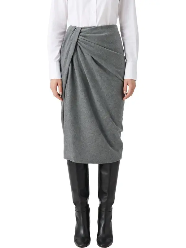 Isabel Marant Étoile Draped Cotton-blend Slim Fit Midi Pencil Skirt - Grey