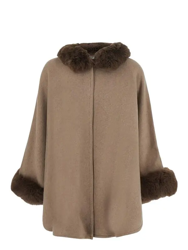 TWINSET Single-breasted Knee-length Coat With Faux Fur Collar And Cuffs - Mastic
