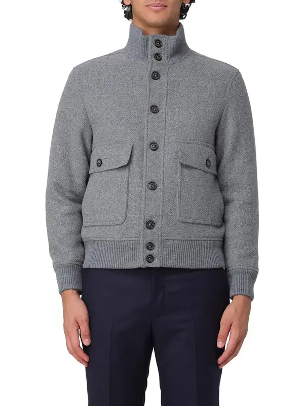 BROOKSFIELD Wool Blend Bomber Jacket With High Collar And Ribbed Hems - Grey