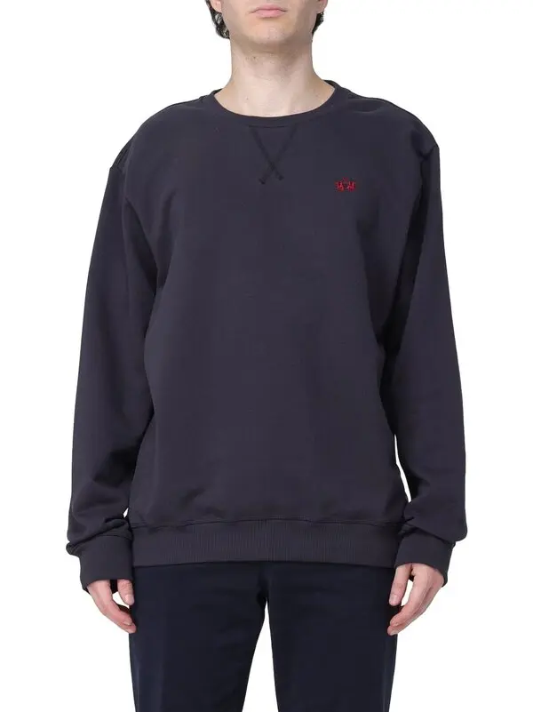 LA MARTINA Crewneck Cotton Sweatshirt With Dropped Shoulders And Contrast Logo - Blue