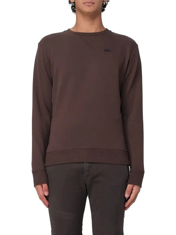 LA MARTINA Crewneck Cotton Sweatshirt With Dropped Shoulders And Contrast Logo - Brown