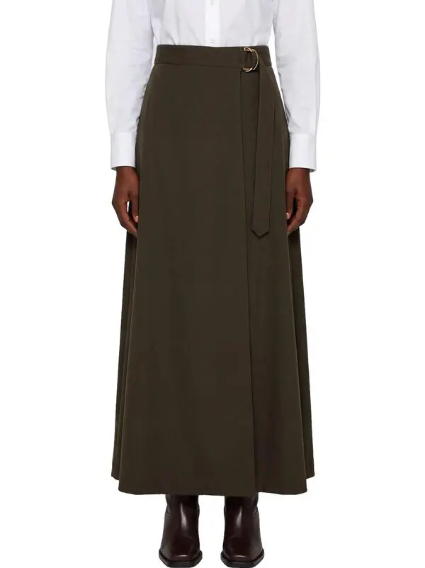 Burberry High-waisted Pure Wool Midi Wrap Skirt With Side Buckle - Brown