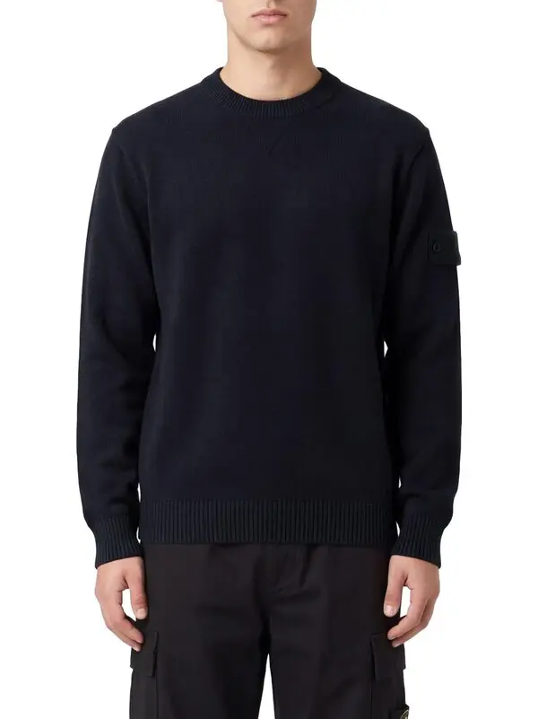 Stone Island Cotton Blend Crewneck Jumper With Compass Logo Patch - Blue