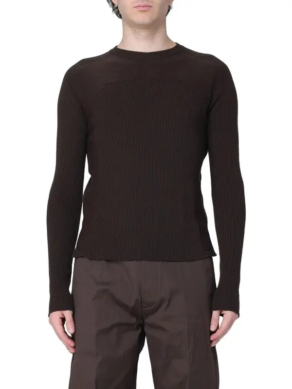 Rick Owens Slim Fit Crewneck Jumper In Pure Virgin Wool With Ribbed Cuffs - Brown