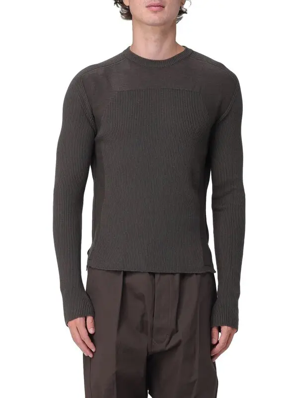 Rick Owens Slim Fit Crewneck Jumper In Pure Virgin Wool With Ribbed Cuffs - Grey