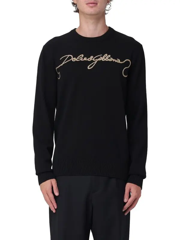 Dolce & Gabbana Crewneck Jumper In Pure Virgin Wool With Chest Logo Embroidery - Black