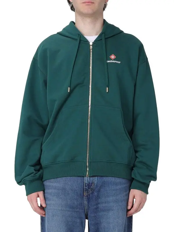 Casablanca Relaxed Fit Cotton Hoodie With Zip And Contrast Logo - Green
