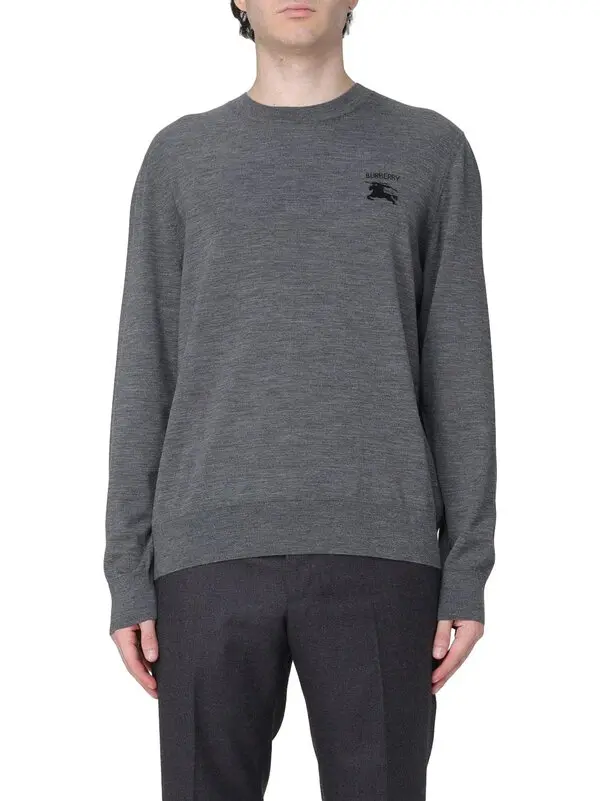 Burberry Crewneck Sweater In Pure Wool With Embroidered Ekd Logo - Grey