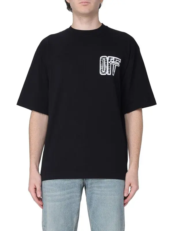 Off-White Relaxed Fit Cotton T-shirt With Front Logo And Contrast Arrow Print - Black