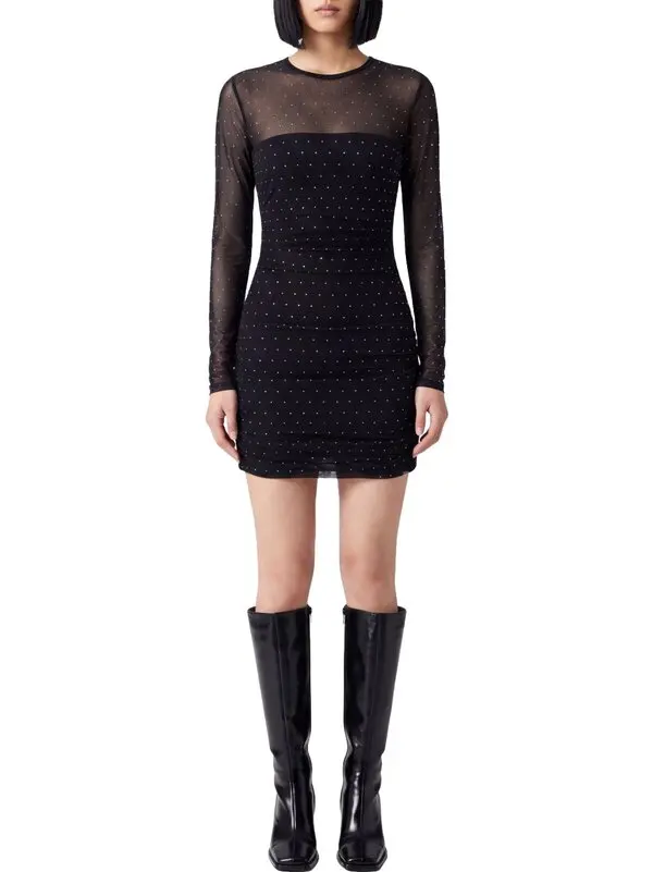 Liu Jo Long-sleeved Slim Fit Rhinestone Sheath Mini Dress - Black