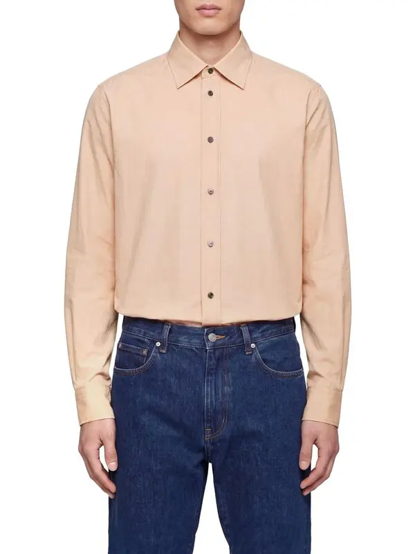JIL SANDER Casual Cotton Shirt With French Collar And Curved Hem - Pink