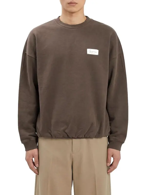 Jacquemus Contrast Logo Patch Cotton Crewneck Sweatshirt - Brown