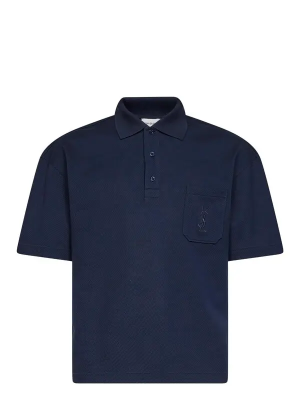 Saint Laurent Blue Cotton Piqué Cassandre Polo Shirt - Multicolor