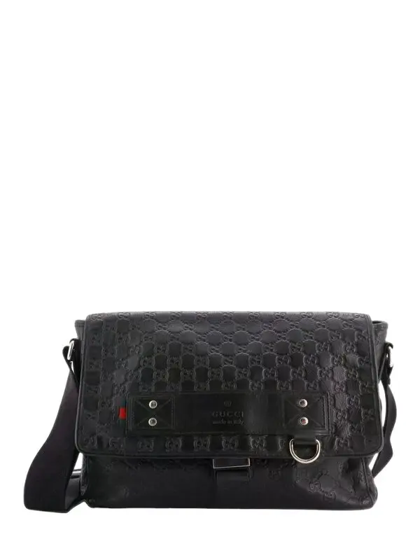 Gucci Messenger Flap Bag Guccissima Rubber Crossbody Bag - Black