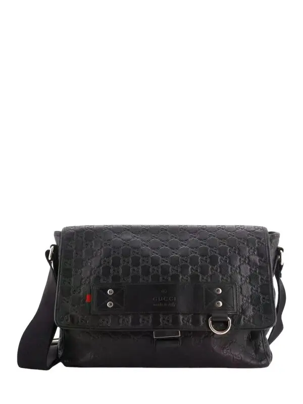 Gucci Messenger Flap Bag Guccissima Rubber Crossbody Bag - Black