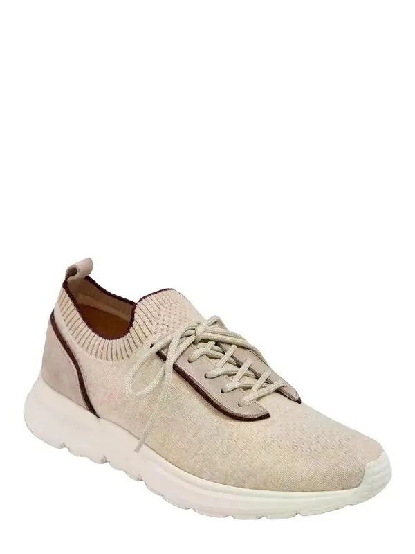 Eleventy Knit Leather-trim Sneakers - Neutrals