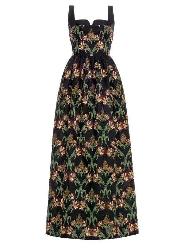 Agua Bendita Jaspe Embroidered Linen Dress - Black